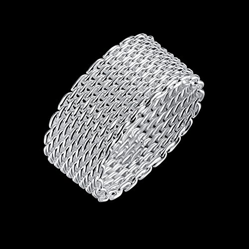 Cutesmile Fashion Beautiful Jewelry New 925 Sterling Silver Mesh Fine Ring Band (8)