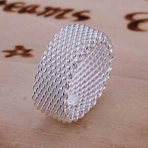 Cutesmile Fashion Beautiful Jewelry New 925 Sterling Silver Mesh Fine Ring Band (8)