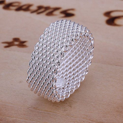 Cutesmile Fashion Beautiful Jewelry New 925 Sterling Silver Mesh Fine Ring Band (8)