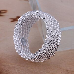 Cutesmile Fashion Beautiful Jewelry New 925 Sterling Silver Mesh Fine Ring Band (8)