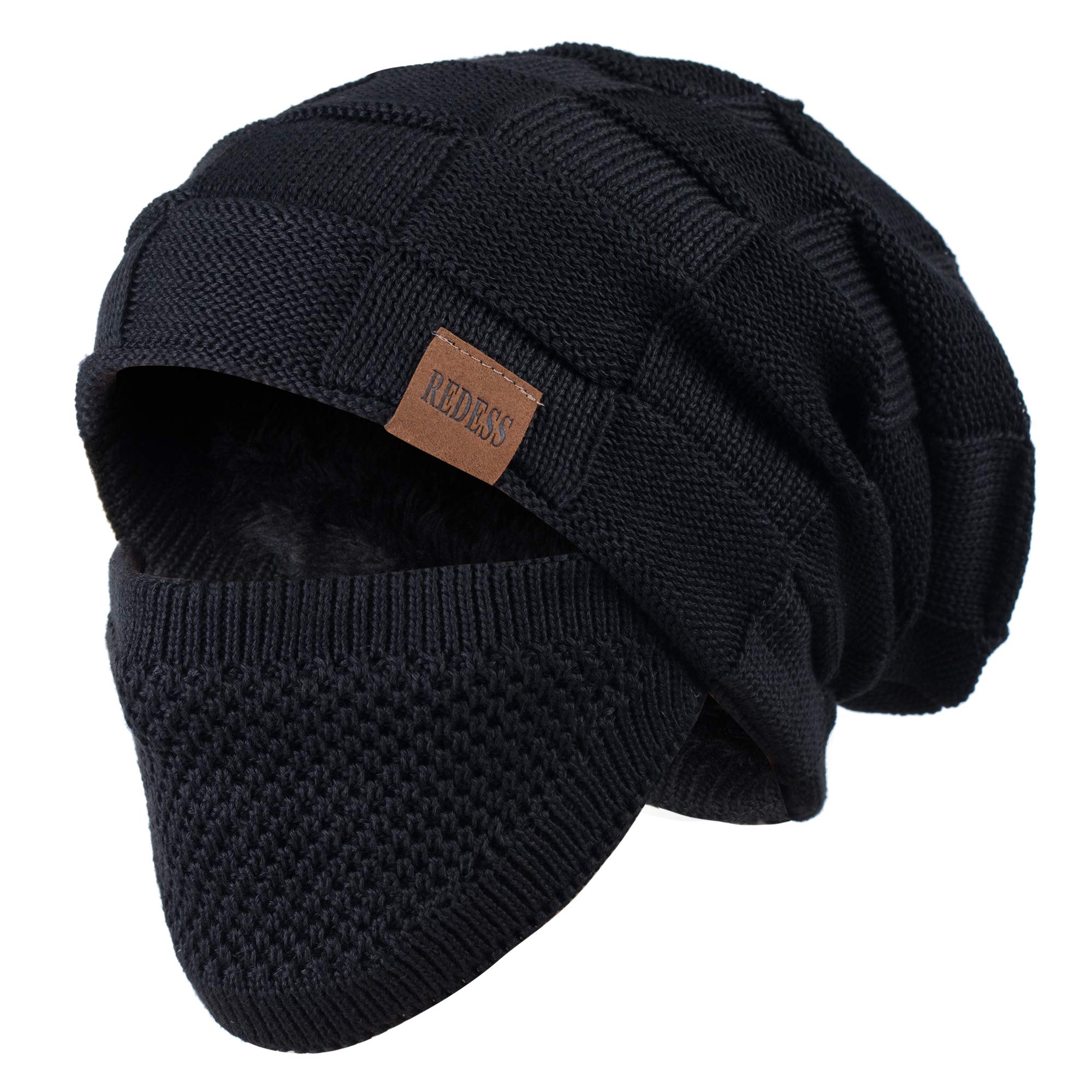 REDESS Beanie Hat for Men and Women Winter Warm Hats Knit Slouchy Thick Skull Cap with Face Cover