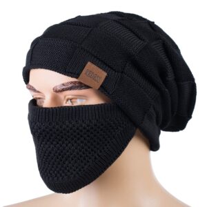 REDESS Beanie Hat for Men and Women Winter Warm Hats Knit Slouchy Thick Skull Cap with Face Cover