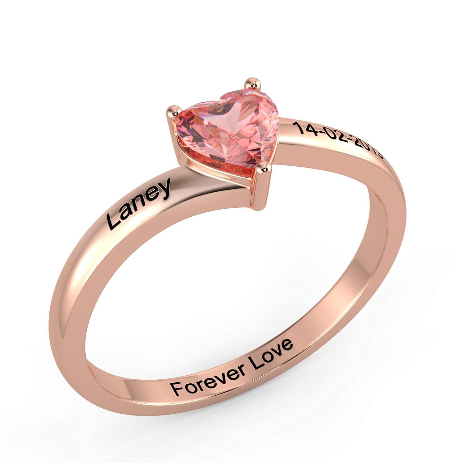 Ashleymade Personalized Promise Rings for Her Heart Simulated Birthstone Rings with Name Couple Rings Engagement Rings Jewelry for Valentines Day (Rose Gold, 9)