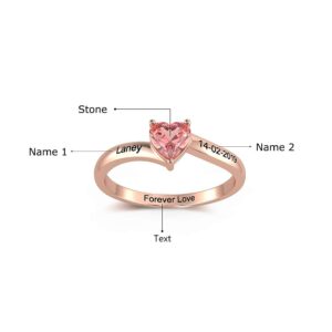 Ashleymade Personalized Promise Rings for Her Heart Simulated Birthstone Rings with Name Couple Rings Engagement Rings Jewelry for Valentines Day (Rose Gold, 9)