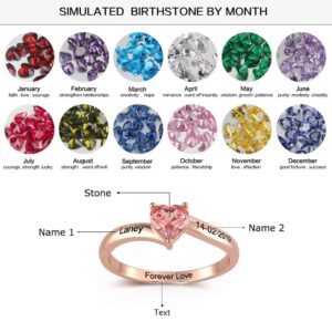 Ashleymade Personalized Promise Rings for Her Heart Simulated Birthstone Rings with Name Couple Rings Engagement Rings Jewelry for Valentines Day (Rose Gold, 9)