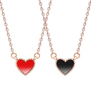 KristLand - Women 18k Gold Plated Simple Design Cute Minimalist Tiny Heart Necklace Opal Pendant Sparkling Dainty Necklace Jewelry Rose Gold Red and Black