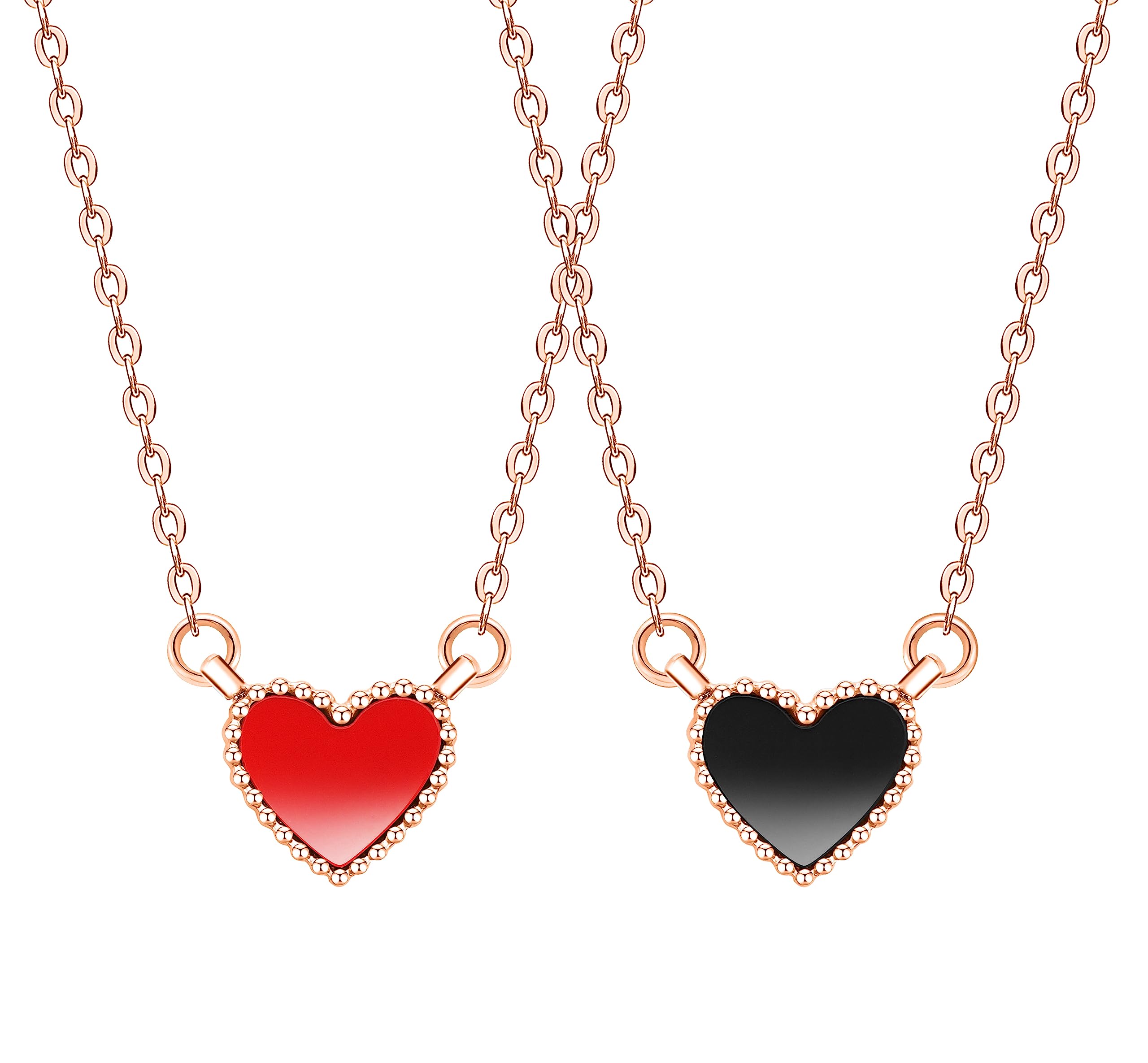 KristLand - Women 18k Gold Plated Simple Design Cute Minimalist Tiny Heart Necklace Opal Pendant Sparkling Dainty Necklace Jewelry Rose Gold Red and Black