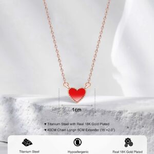 KristLand - Women 18k Gold Plated Simple Design Cute Minimalist Tiny Heart Necklace Opal Pendant Sparkling Dainty Necklace Jewelry Rose Gold Red and Black