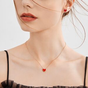 KristLand - Women 18k Gold Plated Simple Design Cute Minimalist Tiny Heart Necklace Opal Pendant Sparkling Dainty Necklace Jewelry Rose Gold Red and Black