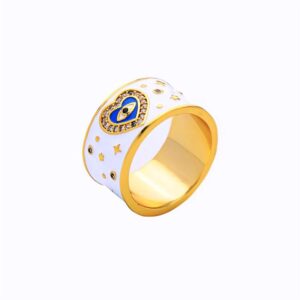 AILUOR Fashion White Enamel Evil Eye Ring, Inspirational Turkish Hamsa Crystal Love Heart Eye Charm Protection Rings for Women Size 7 (White)