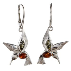 gia certified sterling silver and baltic amber french leverback earrings hummingbirds