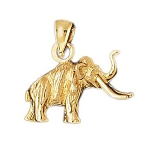 surano design jewelry 14k yellow gold woolly mammoth 3d (3 dimensional) solid pendant, made in usa