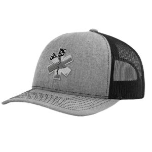 richardson structured mesh trucker hat paramedic a embroidery polyester hat snaps heather gray/black one size