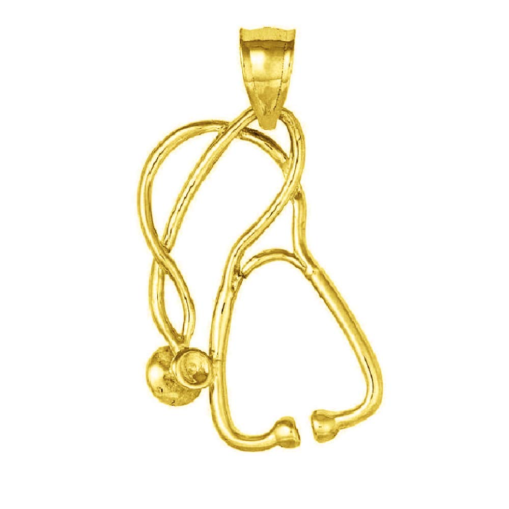 SURANO DESIGN JEWELRY 14k Yellow Gold Medical Stethoscope 3D (3 Dimensional) Pendant, Made in USA