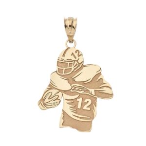 sports charm certified 14k yellow gold personalized football player pendant with your name and number