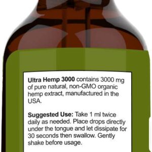 Hemp Oil with 3000mg - 120 Servings. Hemp Extract. Made in The USA