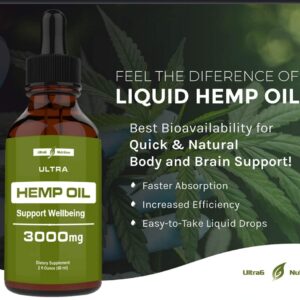 Hemp Oil with 3000mg - 120 Servings. Hemp Extract. Made in The USA