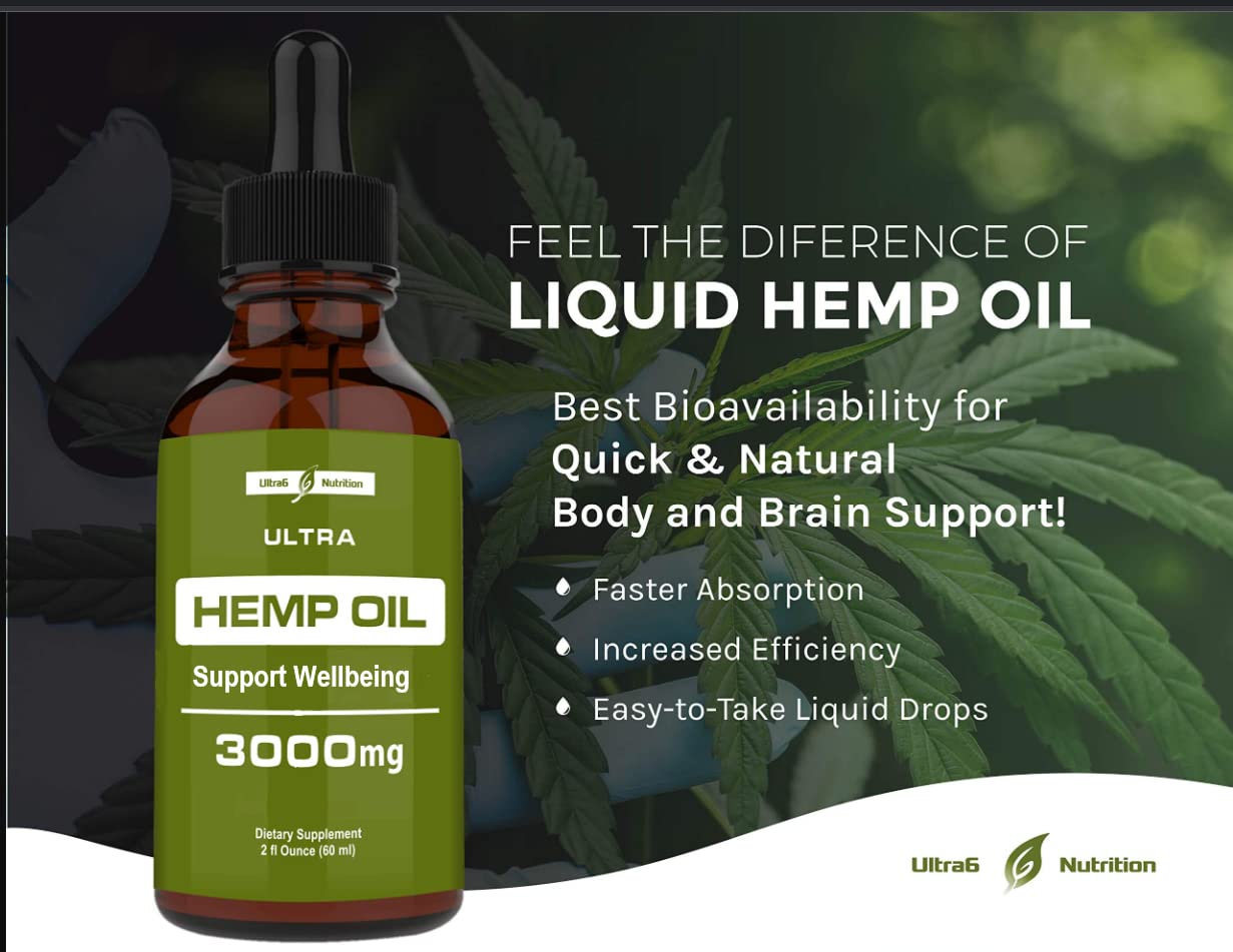 Hemp Oil with 3000mg - 120 Servings. Hemp Extract. Made in The USA