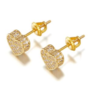 18k gold plated heart stud earring for women earring 925 silver screw back iced out cubic zirconia earring senteria