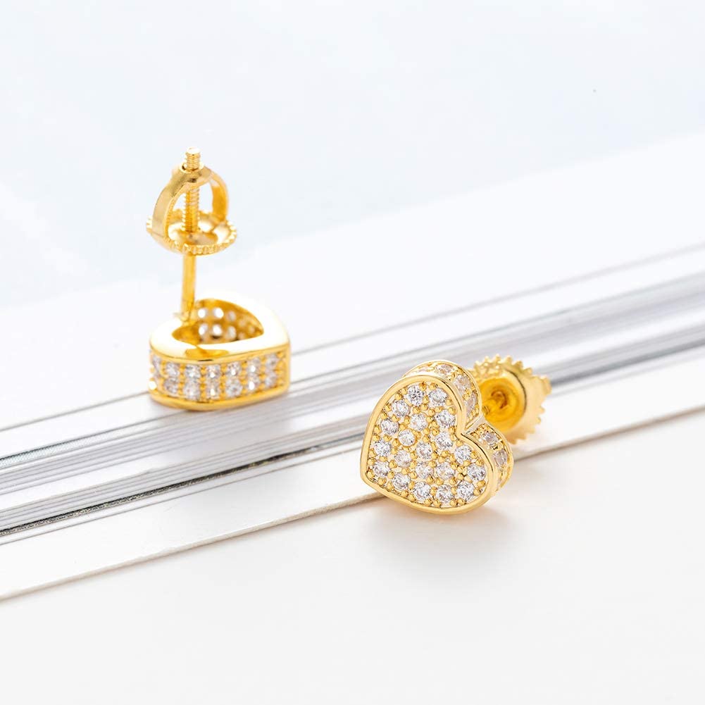 18k Gold Plated Heart Stud Earring For Women Earring 925 silver Screw Back Iced Out Cubic Zirconia earring SENTERIA