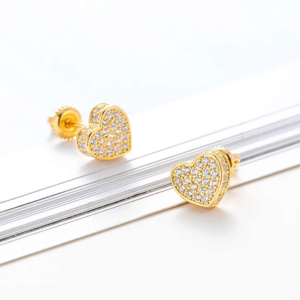 18k Gold Plated Heart Stud Earring For Women Earring 925 silver Screw Back Iced Out Cubic Zirconia earring SENTERIA