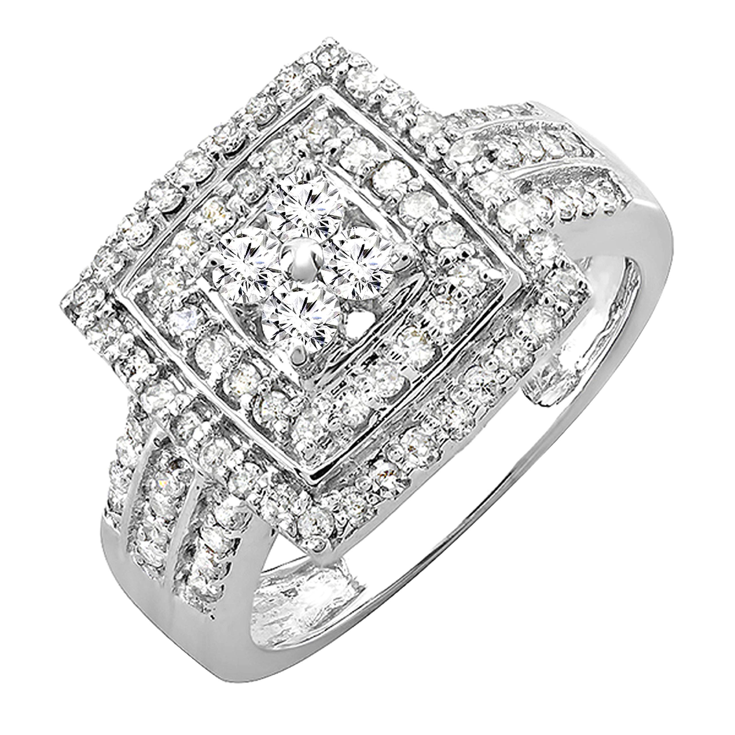 Dazzlingrock Collection 1.08 Carat (ctw) Round White Diamond Engagement Ring for Women in 14K White Gold, Size 7