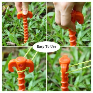 Lvgowyd 4/8/10 Pack Outdoor Tent Stakes, Canopy Stakes, Camping Stakes, Beach Tent Stakes Heavy Duty Screw Shape -7.9/10inch (10 inch +10 Pack +Orange)