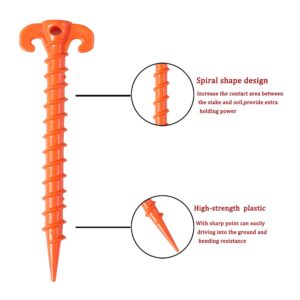 Lvgowyd 4/8/10 Pack Outdoor Tent Stakes, Canopy Stakes, Camping Stakes, Beach Tent Stakes Heavy Duty Screw Shape -7.9/10inch (10 inch +10 Pack +Orange)