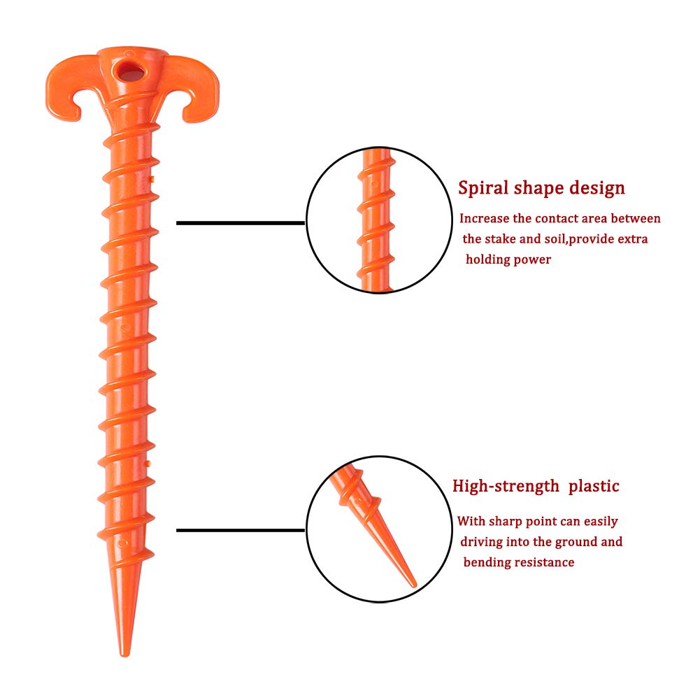 Lvgowyd 4/8/10 Pack Outdoor Tent Stakes, Canopy Stakes, Camping Stakes, Beach Tent Stakes Heavy Duty Screw Shape -7.9/10inch (10 inch +10 Pack +Orange)