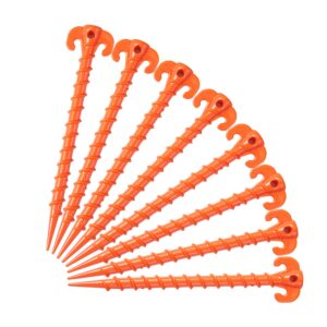 Lvgowyd 4/8/10 Pack Outdoor Tent Stakes, Canopy Stakes, Camping Stakes, Beach Tent Stakes Heavy Duty Screw Shape -7.9/10inch (10 inch +10 Pack +Orange)