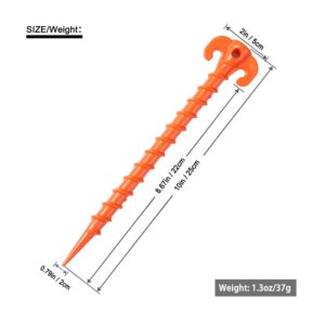 Lvgowyd 4/8/10 Pack Outdoor Tent Stakes, Canopy Stakes, Camping Stakes, Beach Tent Stakes Heavy Duty Screw Shape -7.9/10inch (10 inch +10 Pack +Orange)