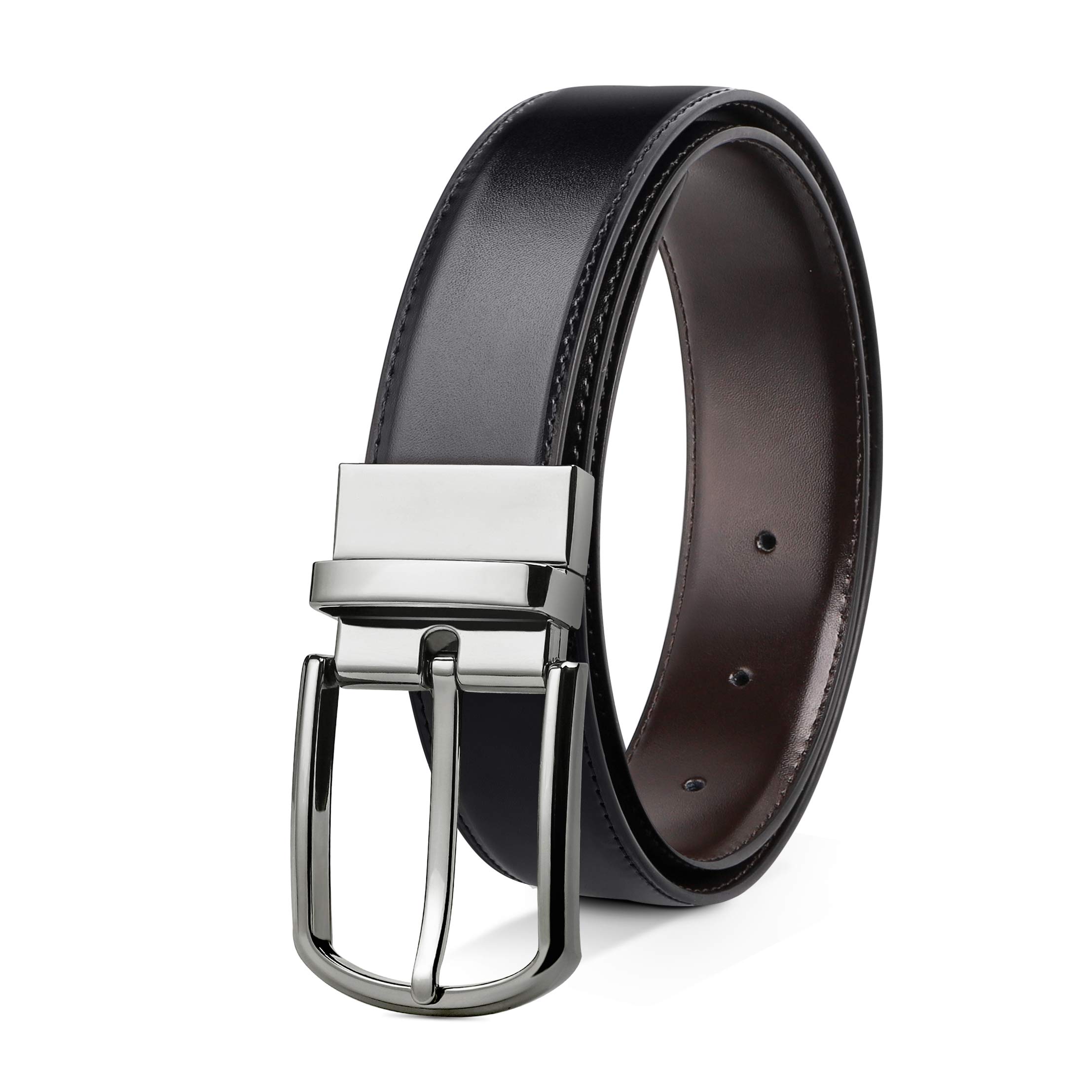 PlusZis Reversible Leather Belts For Men Big and Tall 28"-76" Trim To Fit With Gift-Box