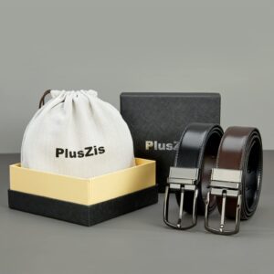 PlusZis Reversible Leather Belts For Men Big and Tall 28"-76" Trim To Fit With Gift-Box