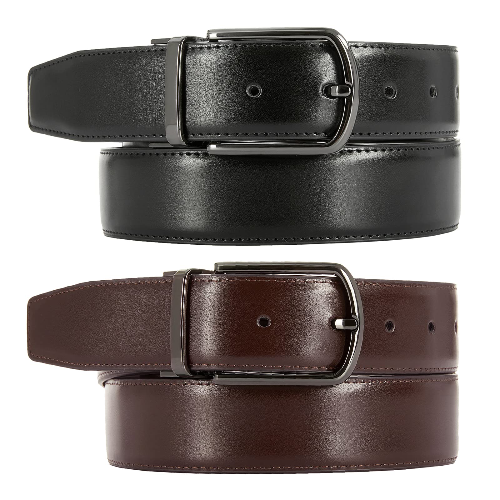 PlusZis Reversible Leather Belts For Men Big and Tall 28"-76" Trim To Fit With Gift-Box