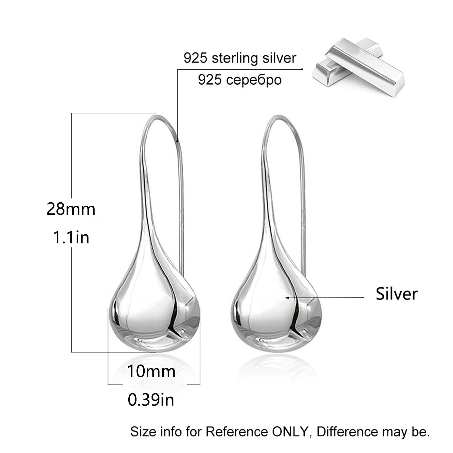 925 Sterling Silver Ear Needle With Teardrop & Waterdrop Earrings (Silver Waterdrop)