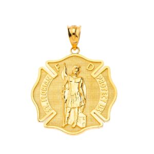 certified 10k yellow gold saint florian patron of firefighters charm pendant