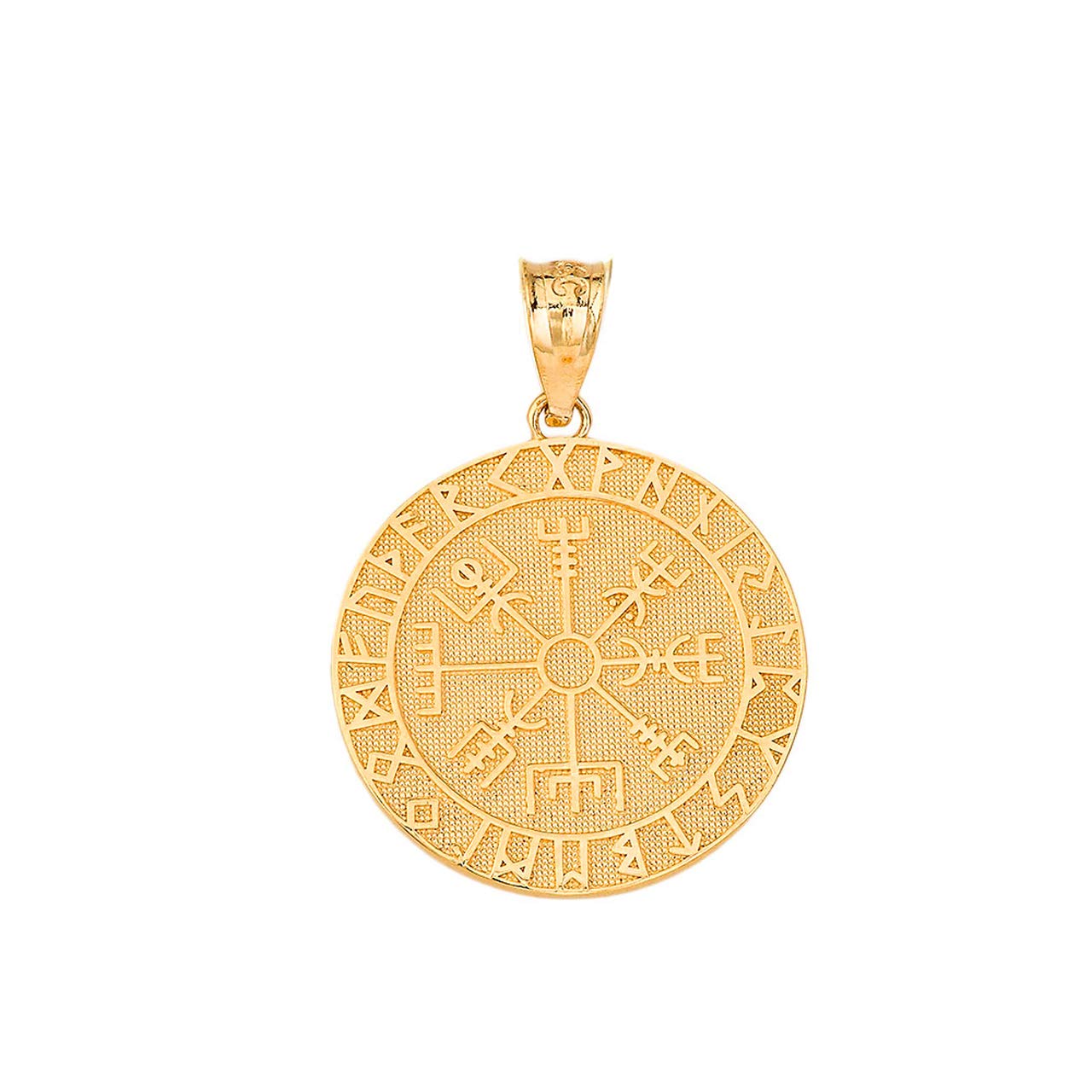 Sideways Crosses Certified 14k Yellow Gold Viking Odin Symbol Rune Amulet Pantgram Vegvisir Compass Pendant