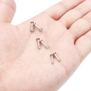 SCERRING 3 Pairs 14g Stainless Steel 2mm 3mm 4mm Jeweled Clear CZ Internally Threaded Labret Monroe Lip Tragus Daith Cartilage Helix Earring Ring Body Piercing Jewelry 8mm - Silver