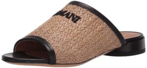 emporio armani women's raffia logo slide mule, natural + black, 34 medium eu (4 us)