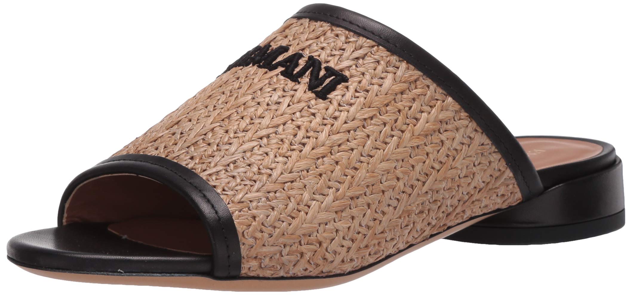 Emporio Armani Women's Raffia Logo Slide Mule, Natural + Black, 34 Medium EU (4 US)