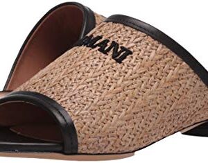 Emporio Armani Women's Raffia Logo Slide Mule, Natural + Black, 34 Medium EU (4 US)