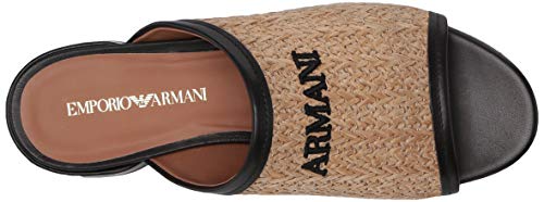 Emporio Armani Women's Raffia Logo Slide Mule, Natural + Black, 34 Medium EU (4 US)