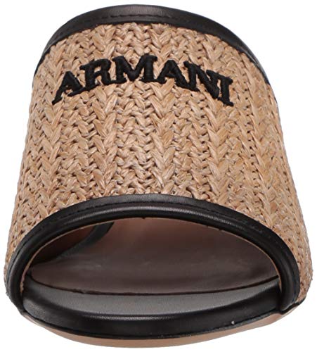 Emporio Armani Women's Raffia Logo Slide Mule, Natural + Black, 34 Medium EU (4 US)