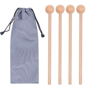 2 pair wood mallets percussion sticks for glockenspiel, xylophone, chime, woodblock, and bells, 8 inch long with a carry bag