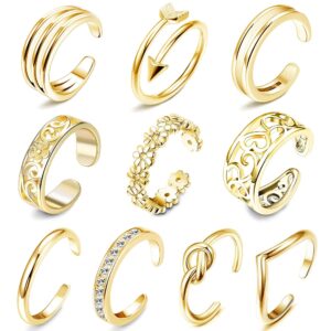 fibo steel 10 pcs open toe rings for women vintage retro wave flower celtic knot arrow tail band toe ring adjustable gold-tone