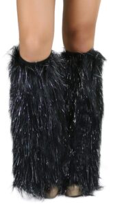 tobeinstyle women's glitter rave leg warmers - black/silver - os