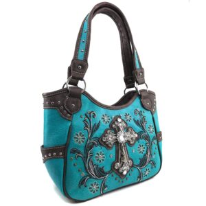 Zelris Western Cross Daisy Flower Women Conceal Carry Tote Handbag Purse (Turquoise Blue)