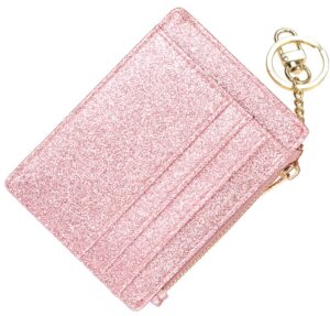 womens slim rfid credit card holder mini front pocket wallet coin purse keychain (starrosegold)