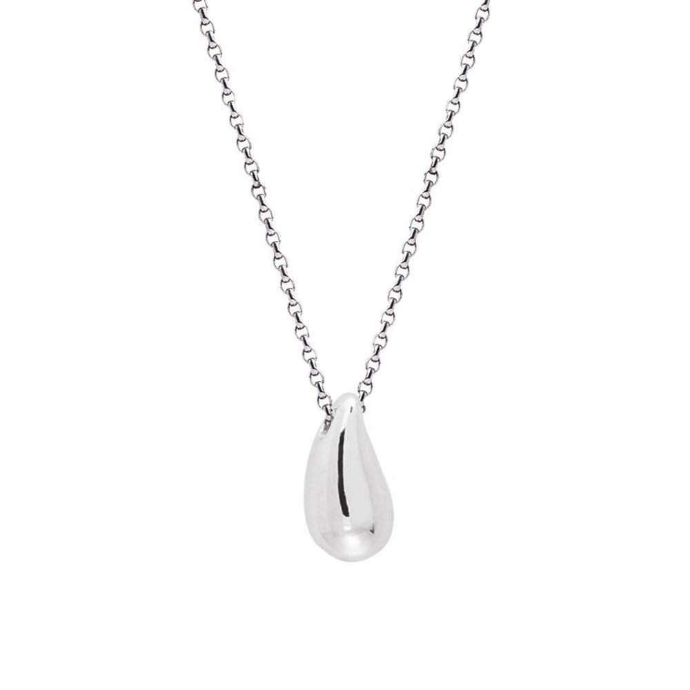 Tiny Teardrop Necklace for Women Girls Sterling Silver Minimalist Simple Oval Bead Beans Pear Shape Pendant Choker BFF Necklace Fashion Adjustable Chain 18" Jewelry Wedding Birthday Gift (Silver)