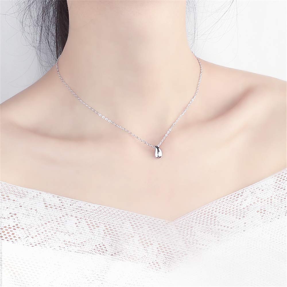 Tiny Teardrop Necklace for Women Girls Sterling Silver Minimalist Simple Oval Bead Beans Pear Shape Pendant Choker BFF Necklace Fashion Adjustable Chain 18" Jewelry Wedding Birthday Gift (Silver)